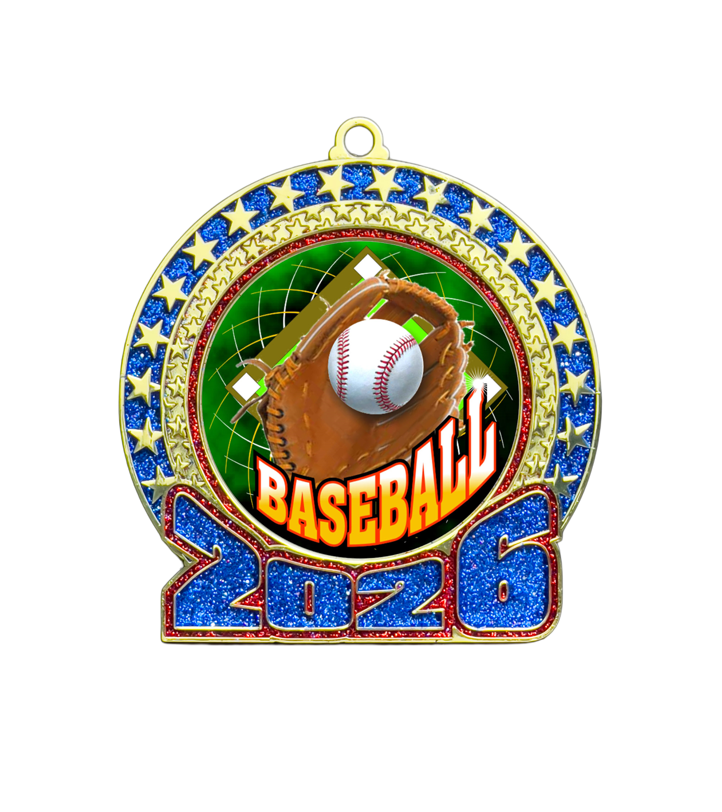 2026 Red and Blue Glitter Baseball Insert Medal