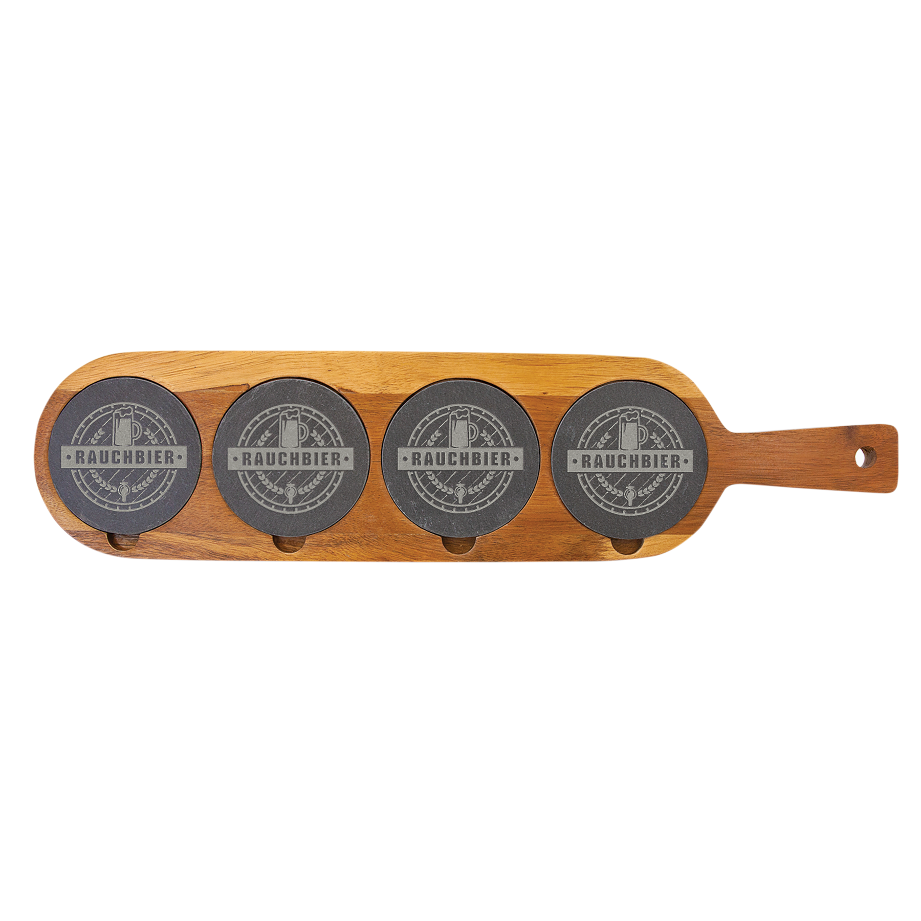 Custom Wood Flight Board with Slate Coasters