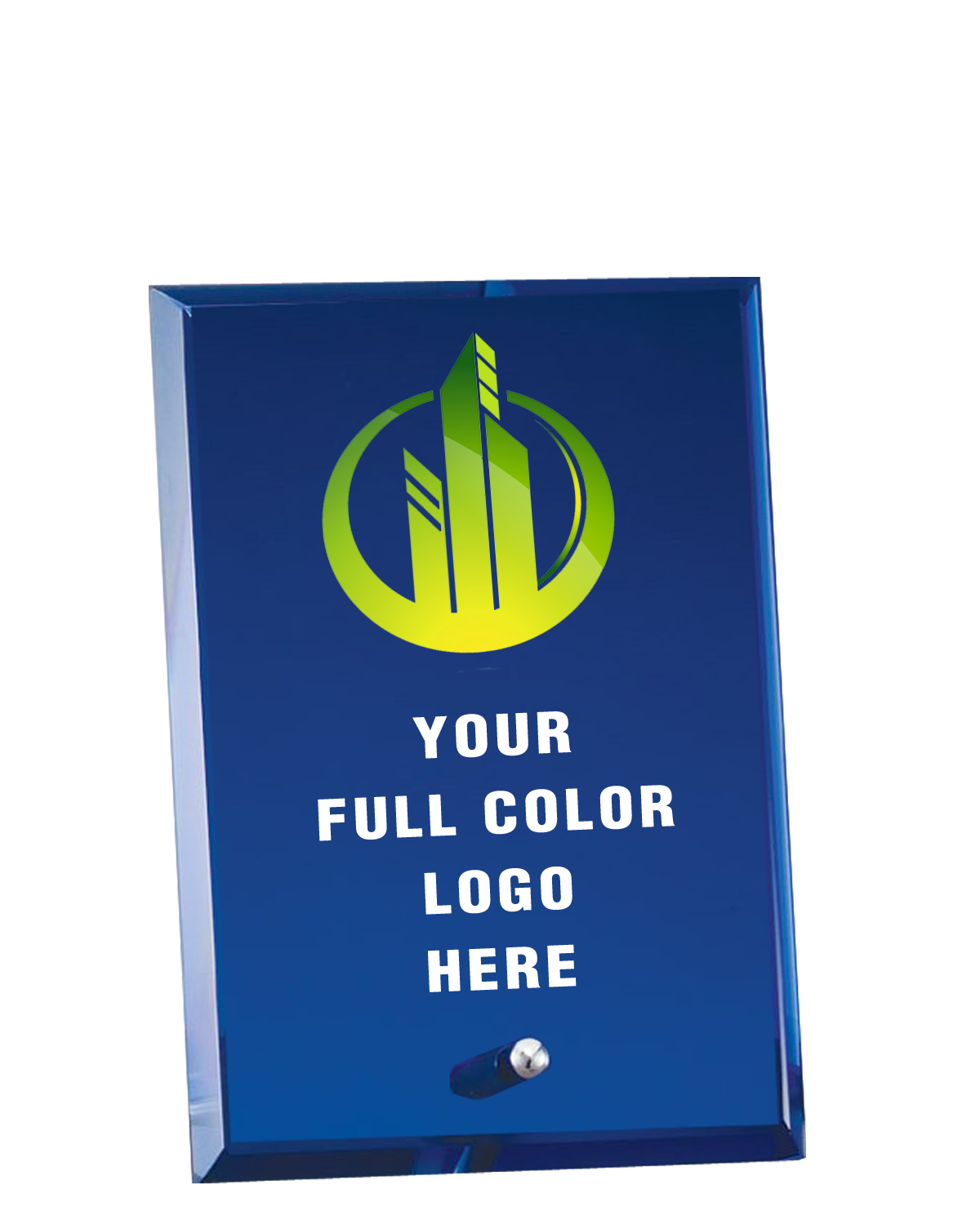 Color Printed Standing Blue Glass Plaque