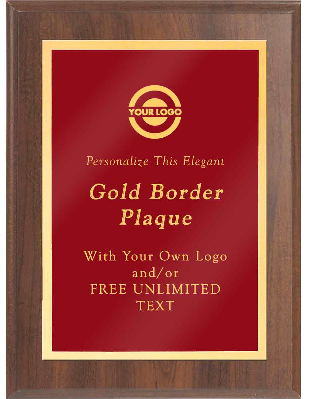 Laser Engraved Classic Gold Border Plaque - Red